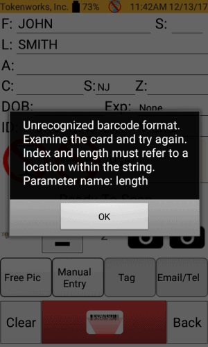 Problem: Unrecognized Barcode Format Error - Tokenworks Support